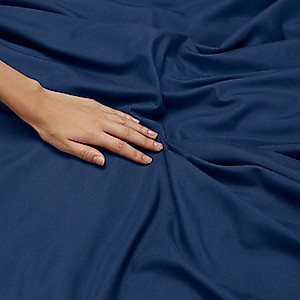 Cotton Sheets Set Navy Blue Solid Extra Long-staple Cotton 400 Thread Count Bedsheets, 72X80 Inch RV King Sheet set, Fits Mattress 16'' Deep Pocket Soft & Sateen Weave 4 Piece Sheets and Pillowcases