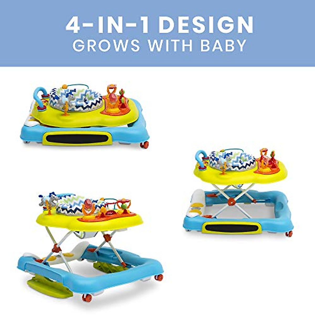 Delta Children 4-in-1 Discover & Play Musical Walker, Blue/Green