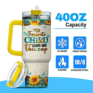 99OWL Modern Day Handle Cups Be Butterfly Mommy To Funny Simple Cup Women Mothers Print For, Mom Gifts, Tumbler 40 Oz With Handle Lid And Straw, Mom Gemstone Sunflower Leopard
