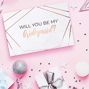 Pop Fizz Designs Bridesmaid Proposal Box Set I 6 Pack I 1 Maid of Honor Proposal Box and 5 Will You be My Bridesmaid Boxes I Marble with Gold Foil Bridesmaid Box for Bridesmaid Gifts