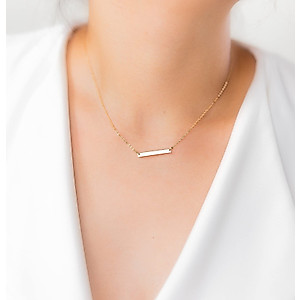 MIDEEO 14K Gold Plated Tiny Skinny Bar Necklace for Women Gold Bar Necklace Bridesmaid Jewelry Gift