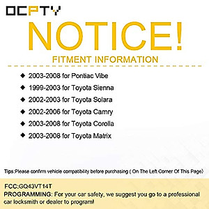 OCPTY 2X Flip Key Entry Remote Control Entry Remote key Fob for 99 00 01 02 03 04 05 06 07 08 for Pontiac Vibe for T OYOTA Camry Corolla Matrix Sienna Solara GQ43VT14T