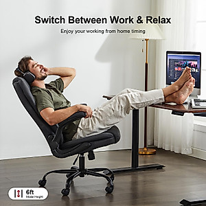 400lbs Big and Tall Office Chair, Ergonomic Home Computer Desk Leather Chair with Padded Flip-up Arms, Adjustable Tilt Lock, Double Lumbar Support, Swivel Chair for Adult Working&Study(Gray)