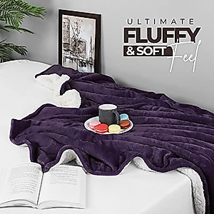 Utopia Bedding Sherpa Bed Blanket Throw Size Plum 480GSM Plush Blanket Fleece Reversible Blanket for Bed and Couch (60x50 Inches)