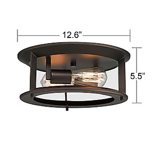 Emliviar Industrial Ceiling Light, Vintage 2-Light Flush Mount Ceiling Light Fixture, Oil Rubbed Bronze Finish, YE19108-F2 ORB