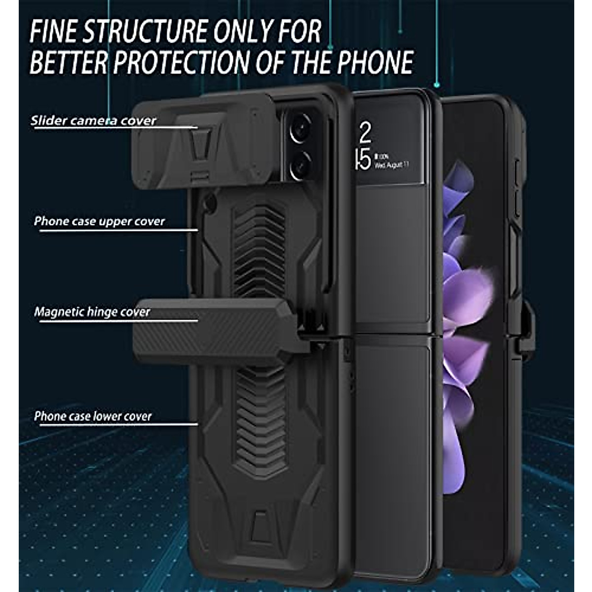 COCOING for Samsung Galaxy Z Flip 3 Case with Hinge Protection Device and Sliding Camera Protection Cover,Military-Grade Armor Protection Case for Samsung Z Flip 3 5G (Black)