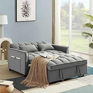 HABITRIO Modern 55.2" Pull Out Sleep Sofa Bed 2 Seater Loveseats Sofa Couch with Adjsutable Backrest and Lumbar Pillows for Apartment Office Living Room