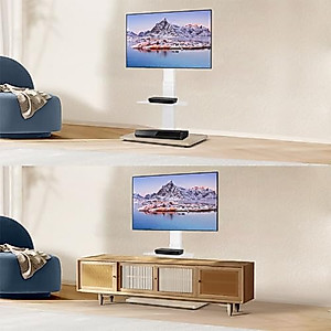 YOMT Floor TV Stand with Swivel Mount for Most TVs up to 75 Inch, Tall Corner TV Stand with Height Adjustable Shelf, Universal TV Mount Stand Holds up to 110 LBS, Upgrade Sturdy Wood Base, White