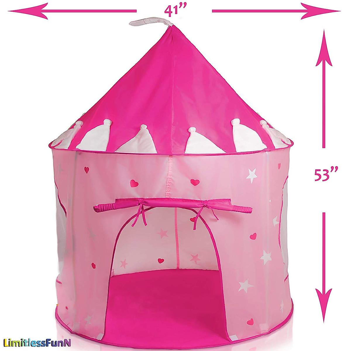 LimitlessFunN Princess Pop Up Kids Play Tent | Includes Star Lights & Carrying Case |, Children Indoor Castle Playhouse for Girls, Toddlers, 41" D x 41" W x 53" H