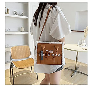 The Tote Bag for Women, Letter Handbag Tote Bag, Lamb Fur + Leather Shoulder/Crossbody Bag, for Office, Travel, School