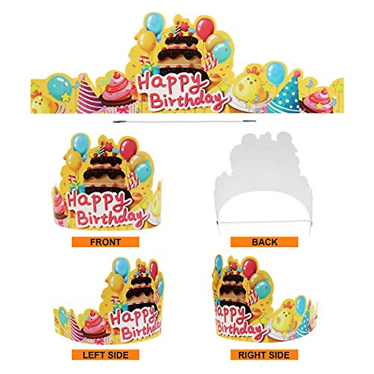 JINCH 30 Pack Birthday Crowns for Kids Classroom, Cute Elastic Happy Birthday Hats for Students Class School Kindergarten VBS Party Supplies
