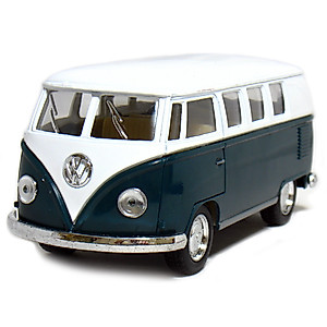 5in Die-cast 1962 VW Classic Bus 1/32 Scale (Green), Pull Back n Go Action.unisex