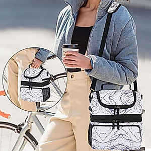 VENLING Insulated Lunch Bag for Men Women Expandable Dual Compartment Lunch Cooler Bag with Shoulder Strap Cooling Lunch Tote for Work Double Deck Lunch Box Leaproof Reusable Lunch Pail,Black Marble