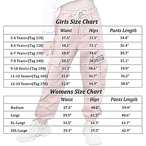 SANGTREE Girls Cargo Pants, Elastic Waist Drawstring Loose Tapered Multi Pockets Cargo Jogger Pants for Girl, Pink,7-8 Years Big Kid = Tag 140