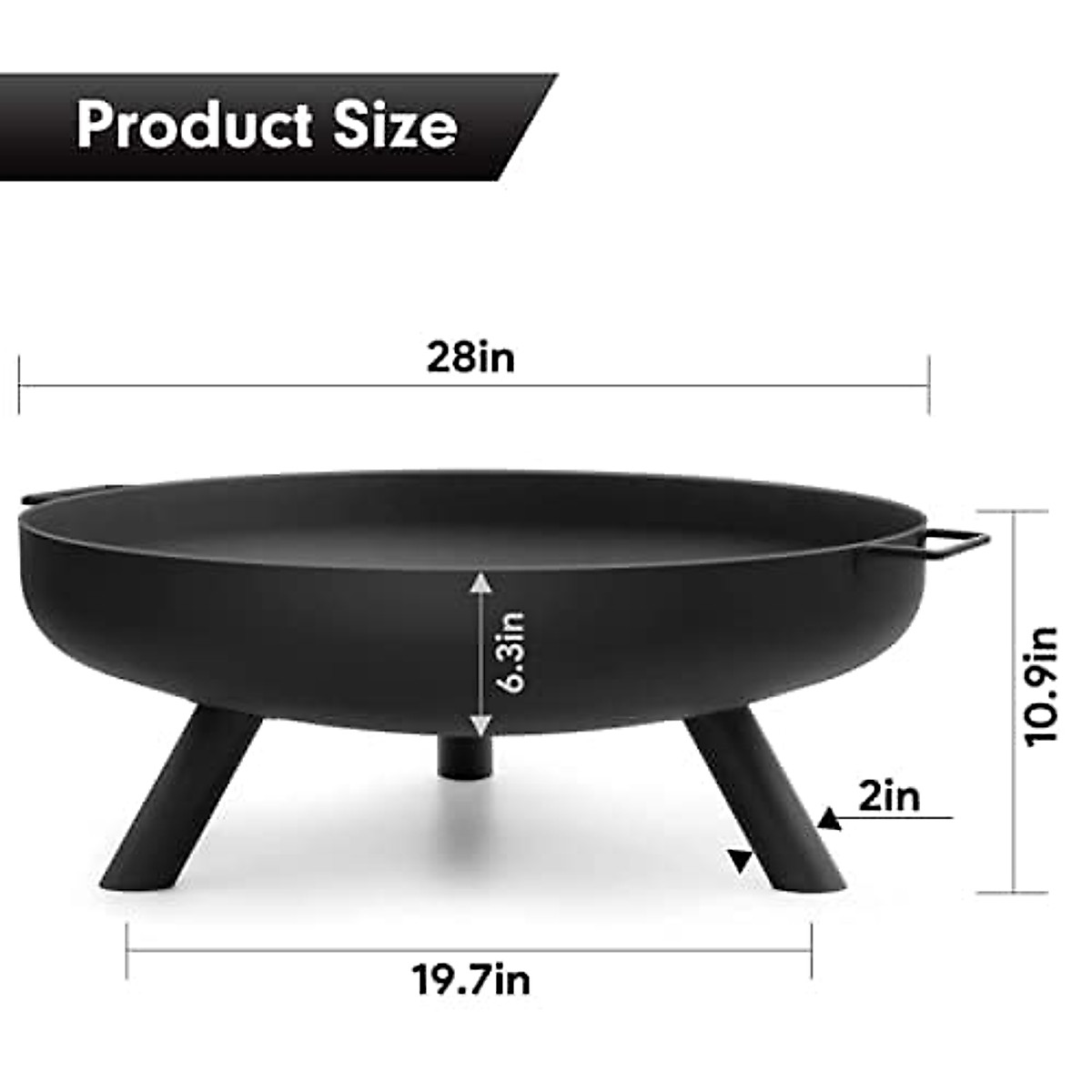 LEAYAN Garden Fire Pit Grill Bowl Grill Barbecue Rack Fire Pit Outdoor Wood Burning Fire Bowl 28in with A Drain Hole Fireplace Extra Deep Large Round Cast Iron