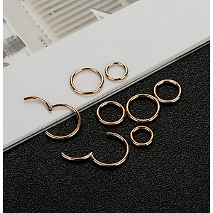 REVOLIA 8Pcs 16G Surgical Steel Nose Rings Hoop Septum Piercings Cartilage Earrings for Women Men Helix Couch Daith Lip Tragus Piercings Hinged Clicker 6-12mm Rose-gold