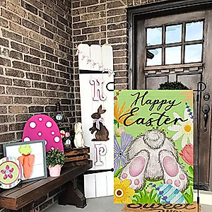 CROWNED BEAUTY Happy Easter Bunny Tail Garden Flag Floral 12x18 Inch Double Sided for Outside Burlap Small Yard Holiday Decoration CF704-12