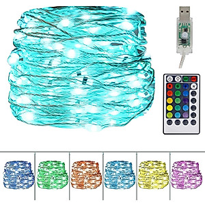 Twinkle Star USB Fairy String Lights, 33Ft 100 LED Waterproof 16 Colors Changing Sliver Wire Lights with 4 Lighting Modes Remote Control for Craft Bedroom Ceiling Christmas Decoration, Multicolor
