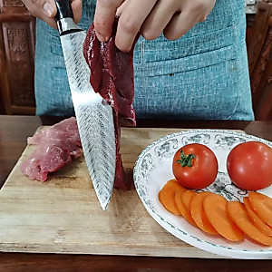 HaoMing Kitchen Knife 8 Inch Damascus Pattern Chef's Knife High Carbon Stainless Steel Sharp Paring Knife with Ergonomic Color Wood Handle