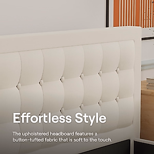 Nectar Bed Frame & Headboard - Linen - Cal King - 8 Inch Legs and Sturdy Wooden Slats for Support - Contemporary and Durable Upholstery - Holds Up to 700 Pounds - Easy Assembly