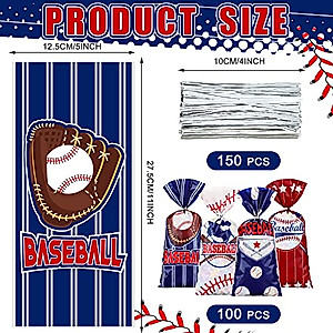 HOTOP 100 Pcs Baseball Cellophane Bags Baseball Party Favors Baseball Gift Treat Bags Baseball Goodie Candy Snack Bags with Ties Baseball Birthday Party Decorations Supplies Baby Shower Party Serves