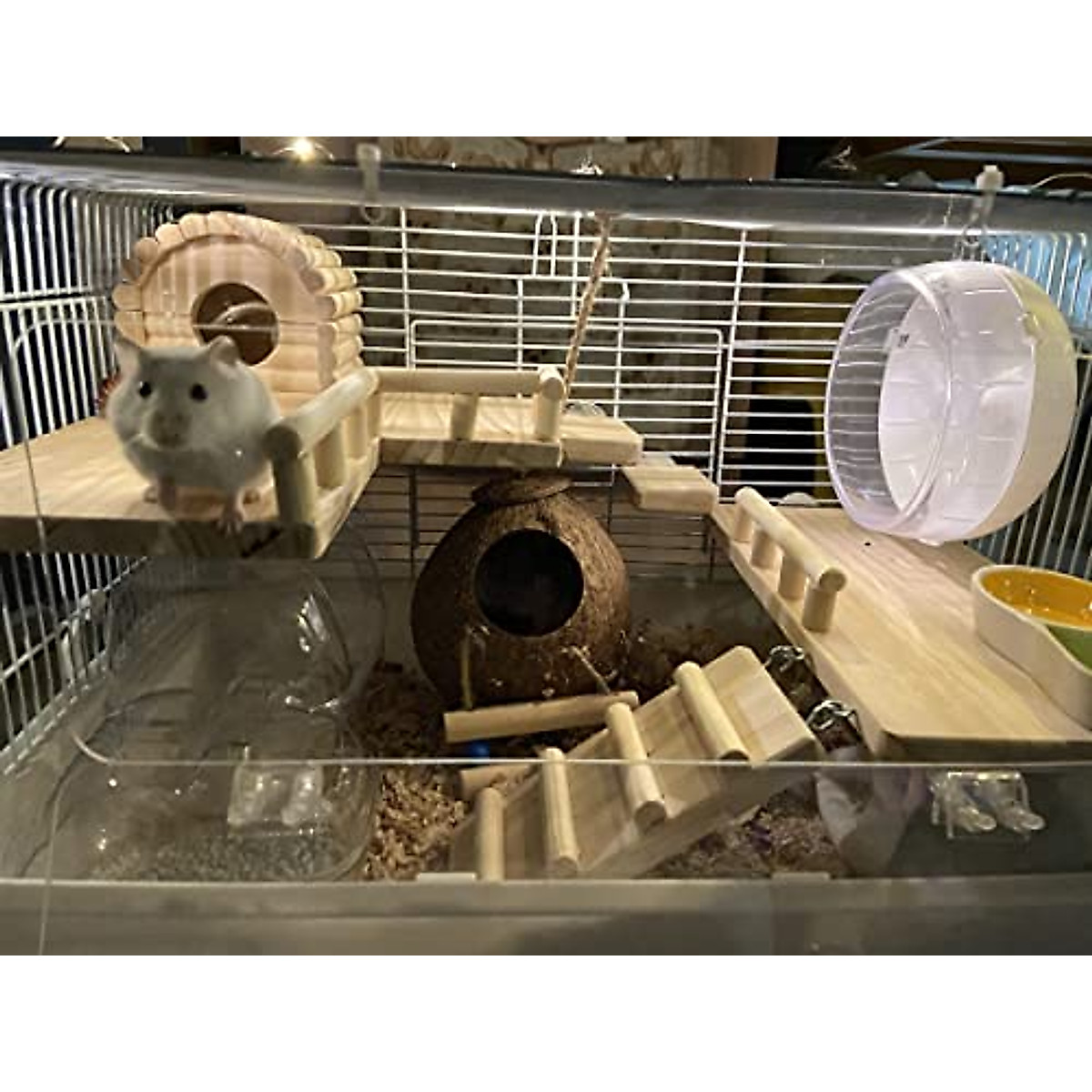 Wooden Hamster Platform with Ladder, Hamster Playground, Bird Perches Cage Toys, Hamster Rat Guinea Pig Chinchilla Cage Accessories