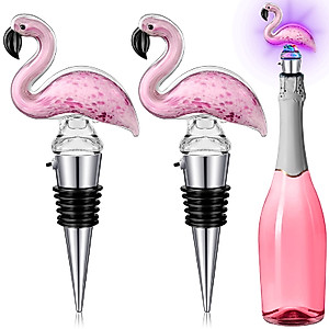 2 Pcs Glass Flamingo Wine Bottle Stopper Flamingo Wine Stopper with LED Changing Lights Cute Animal Wine Stopper Flamingo Gifts for Women Men Wine Accessories