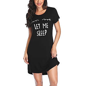 EISHOPEER Womens Sleep Shirts Soft Night Shirt Short Sleeve Nightgown Cute Sleep Wear Dress Black