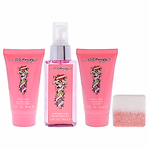 Ed Hardy Women's Perfume Gift Set, 4 Pieces Include Fragrance Mist, Body Lotion, Body Wash, and Fragrant Bath Fizz