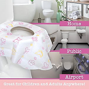 Potty Shields Toilet Seat Covers Disposable (40 Pack, Floral) - XL Waterproof Toilet Cover for Toddlers, Kids & Adults - Portable & Individually Wrapped for Travel, Potty Training & Public Restrooms