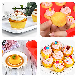 CAKETIME Silicone Muffin Pan, Mini Muffin Pan, Regular 12 Cups and Mini 24 Cups Muffin Pan Set of 2 for Baking Egg Bites