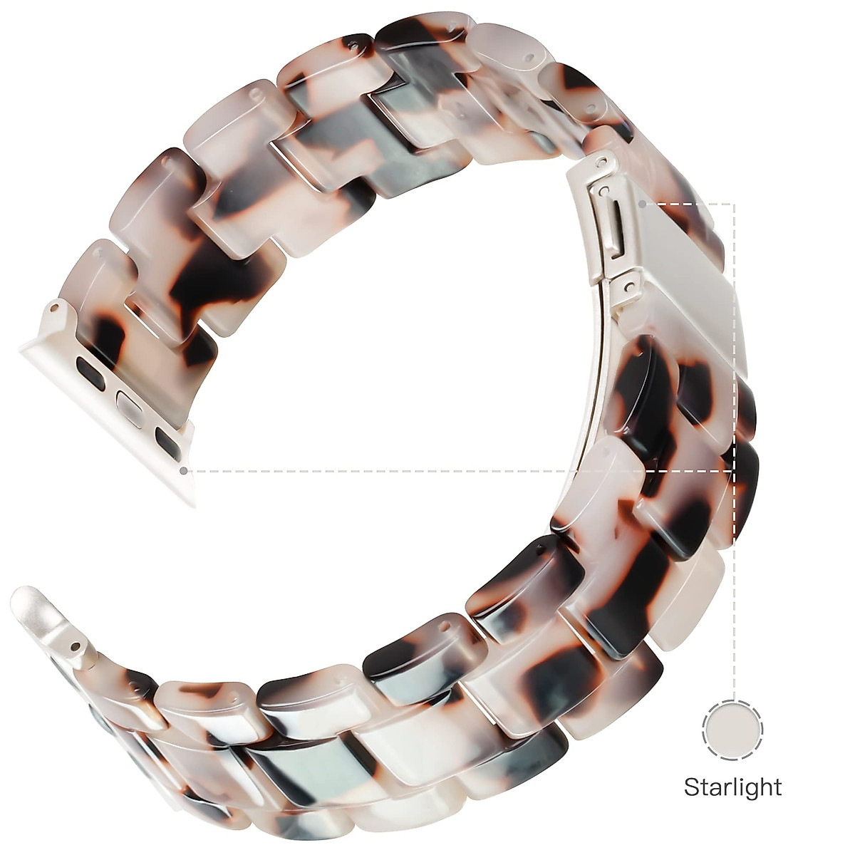 Pleixiu Compatible With Apple Watch Band 38mm 40mm 41mm (42mm-Series 10) Lightweight Resin For iwatch Ultra 2 1 Series 10 Series SE Series 9 8 7 6 5 4 3 2 1 Apple Watch Bands for Women Men-Tortoise Flower for Starlight