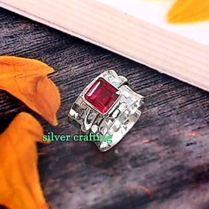 Red Mozambique Ruby Gemstone Sterling Silver Spinning Meditation Spinner Ring Jewelry Gift (8.5)
