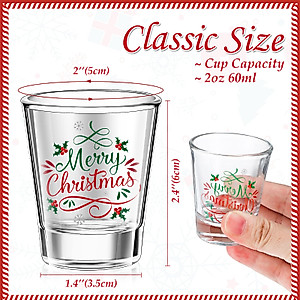 Lounsweer 6 Pcs Merry Christmas Shot Glass Set 2 oz Clear Holiday Cocktail Glasses Funny Shot Glasses Bulk, Cool Shot Cups with Weighty Base for Christmas Party Decoration Whiskey Drinkware Supply