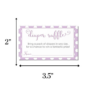 Paper Clever Party Purple Baby Shower Diaper Raffle Tickets (25 Pack) Girls Baby Shower Prize Games for Drawings - Invitation Insert Cards – Polka-Dot Theme Lilac and Grey - 2x3.5 Printed Set