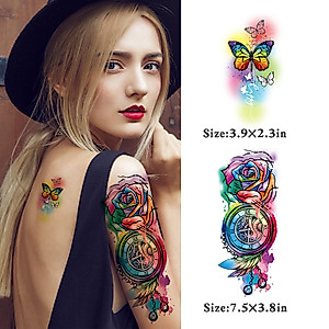JEEFONNA 86 Sheets Temporary Tattoo, 14 Sheets Large Half Arm Fake Tattoos, Flower Cat Owl Lion Temporary Tattoos for Women Men, 72 Sheets Tiny Waterproof Semi Permanent Temporary Tattoos Realistic for Women Girls Kids Adults