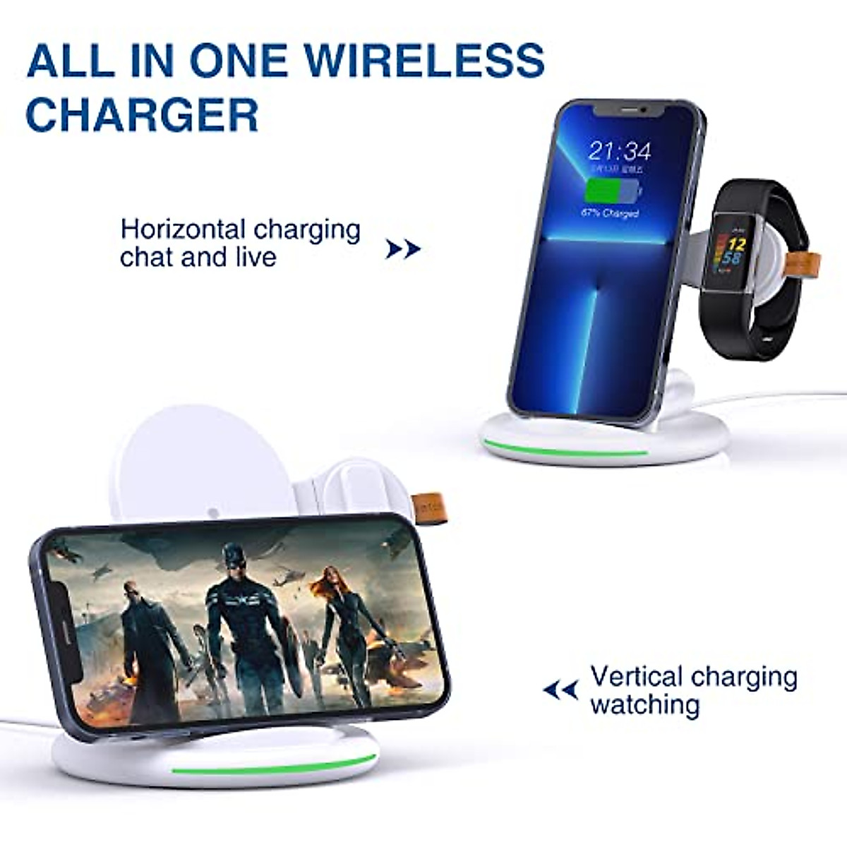 KOJACMUR 3 in 1 Wireless Charger for Fitbit Charge 5/Fitbit Luxe,Wireless Charging Station Compatible for iPhone 14/12 Pro Max/13/11/8, for Samsung Galaxy S22+ S22, for AirPods Pro/3 (White A)