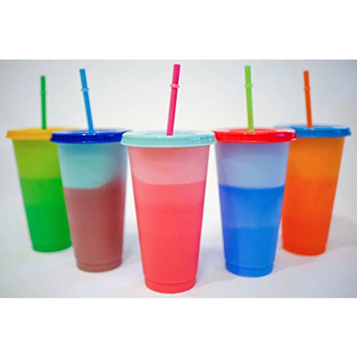 Color Changing Cups: 24oz Cold Cups - 5 Reusable Cups, Lids and Straws - Stocking Stuffers - Christmas Present, Set of 5, …