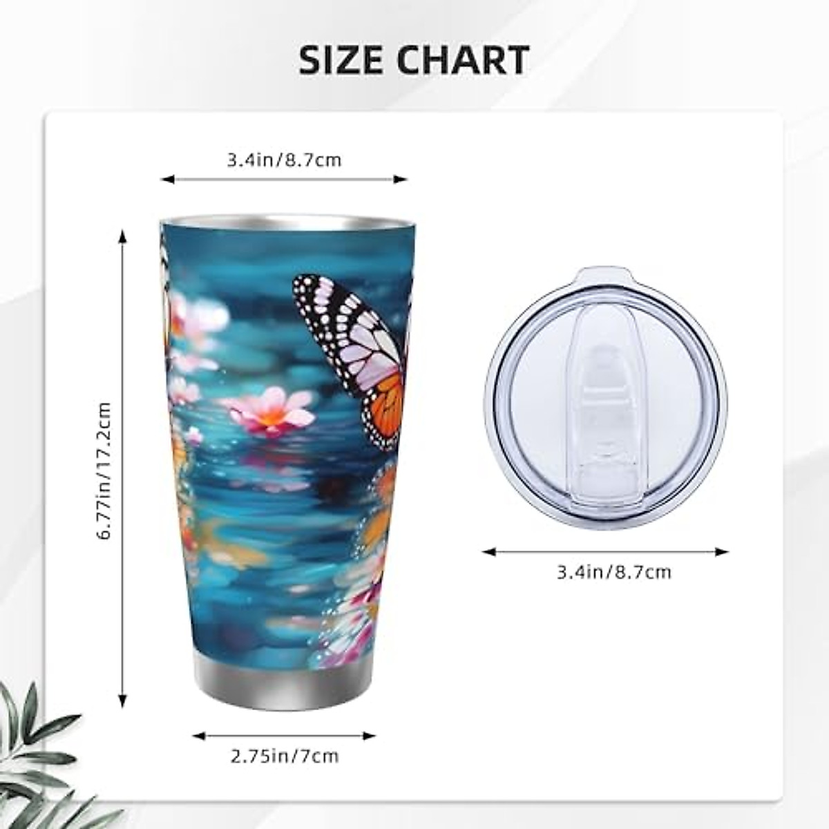 AYCZN Butterfly Flower Water 20 OZ Tumbler Stainless Steel Travel Coffee Mug, Spring Floral Insulated Water Bottle with Lid and 2 StrawsLeakproof Thermal Cup