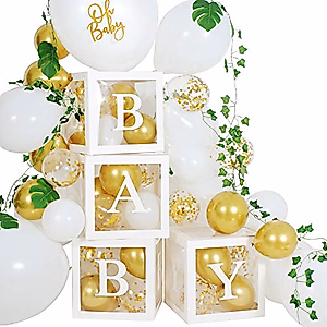 Baby Shower Balloon Boxes Party Decorations, Oh Baby Party Balloon Boxes White and Gold Balloons Palm Leaves Ivy Garland for Oh Baby Shower Party Decorations Boy Girls