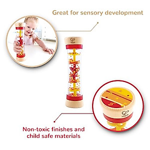 Hape Beaded Raindrops | Mini Wooden Musical Toddler Instrument, Shake & Rattle Rainmaker Toy, Red