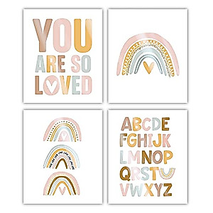 MARIA Designs Inc. Boho Rainbow Decor Set of 4 (Unframed) Boho Nursery Decor Pretty Pastel Colors. Perfect Boho Nursery Decor for Girl Nursery, Bedroom, Playroom. (8"x10")