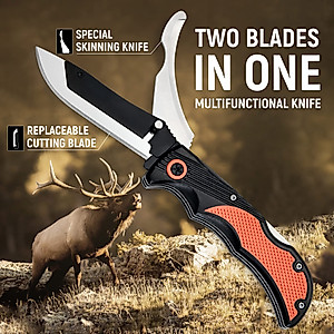 Lancergear Hunting Knife, Skinning Knife, Outdoor Pocket knives with Replaceable 3.5'' Blades, Deer knife, Folding Double-Blade Knife