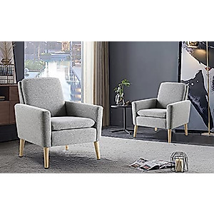 Lohoms Mid-Century Modern Accent Chair Fabric Upholstered Comfy Reading Arm Chair for Bedroom, Living Room Stuffed Seat Single Sofa Chair with Wood Legs - Grey