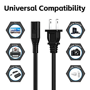 AC Power Cord 6FT(5 Pack), 2 Prong TV Power Cord, Power Supply Cable Replacement for Xbox One S, Xbox One X, Xbox Series X, PS3, PS4, PS5, Compatible for Printer, Monitor, Sound Bar, Game Console