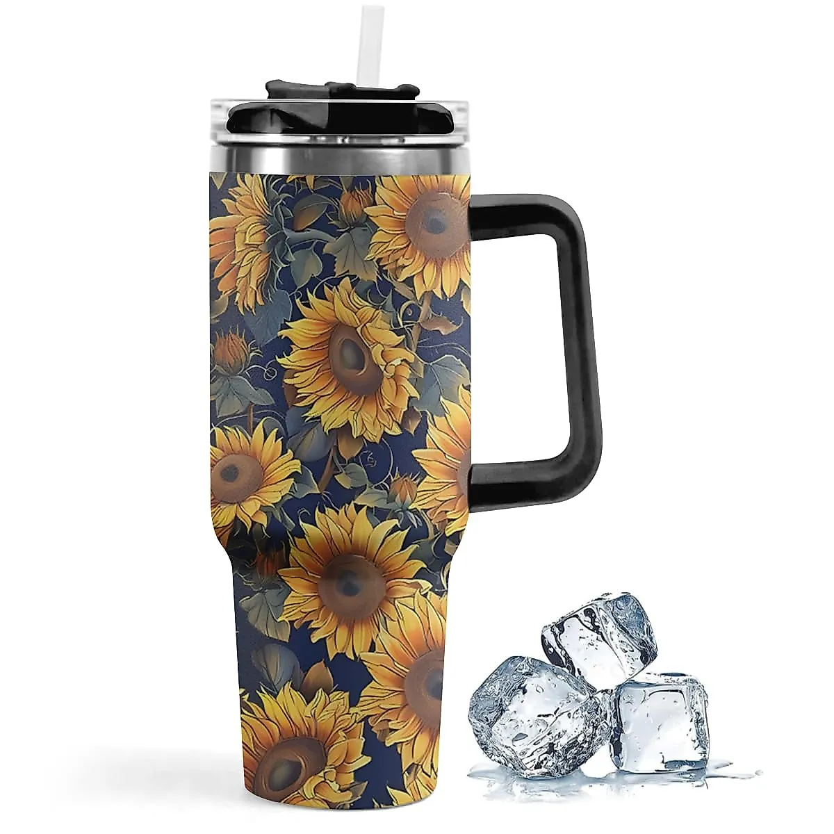 Catygift - Sunflower Style - Personalized Customized 40oz Tumbler - Camping Gift For Him, Her 40oz Tumbler With Handle Gift Ideas Handle Can Change Color