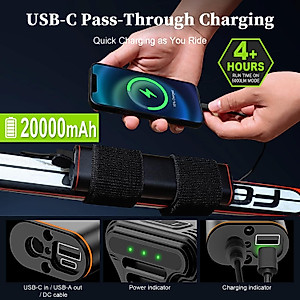 Bike Lights for Night Riding Aluminum Mounts Front and Back 5000 Lumen 12h 20000mah External Battery Pack for Night Riders, Mountain Bikers, Off-Road Cyclists