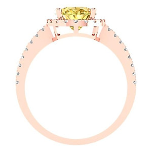 Clara Pucci 3.42ct Oval Cut Solitaire Halo Canary Yellow Simulated Diamond Designer Wedding Anniversary Bridal Ring 14k Rose Gold 9.25