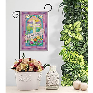 Breeze Decor Christ is Risen Garden Spring Easter Egg Bunny Chicks Cross Religious Christian Rejoice Tulip Decorative Gift House Banner Double Sided, Thick Fabric, Small Flag Only