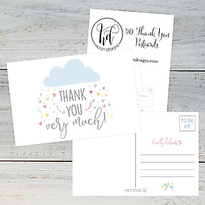 50 4x6 Rain Clouds Blank Thank You Postcards Bulk, Cute Modern Baby Shower Sprinkle Rainbow Showered With Love Thank You Note Card Stationery For Wedding Bridesmaid Bridal, Religious, Holiday